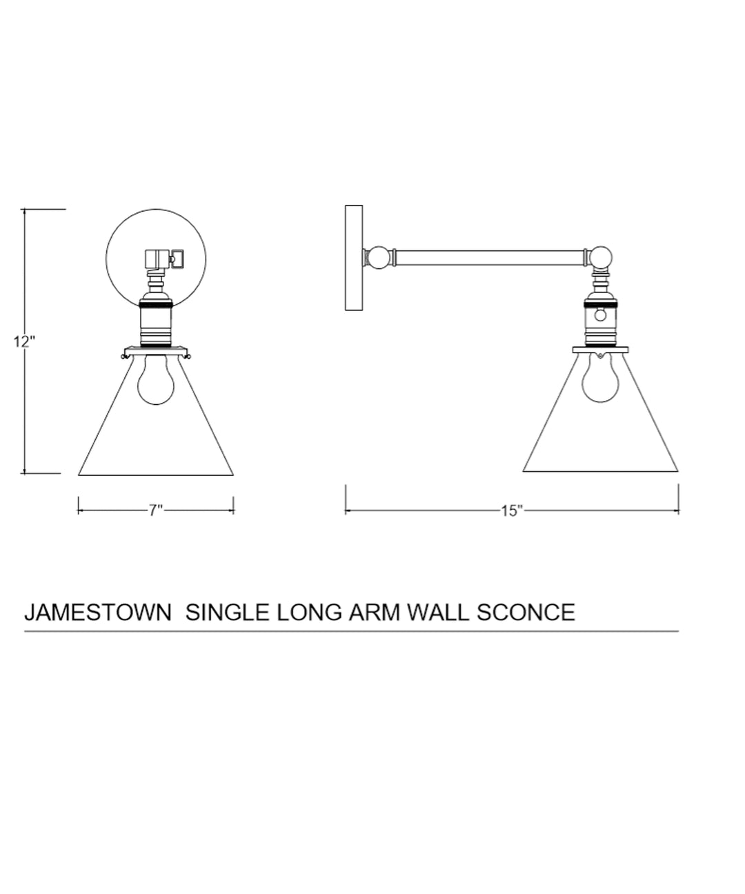 Jamestown Single Long Arm Wall Sconce with Tapered Clear Glass Shade ...