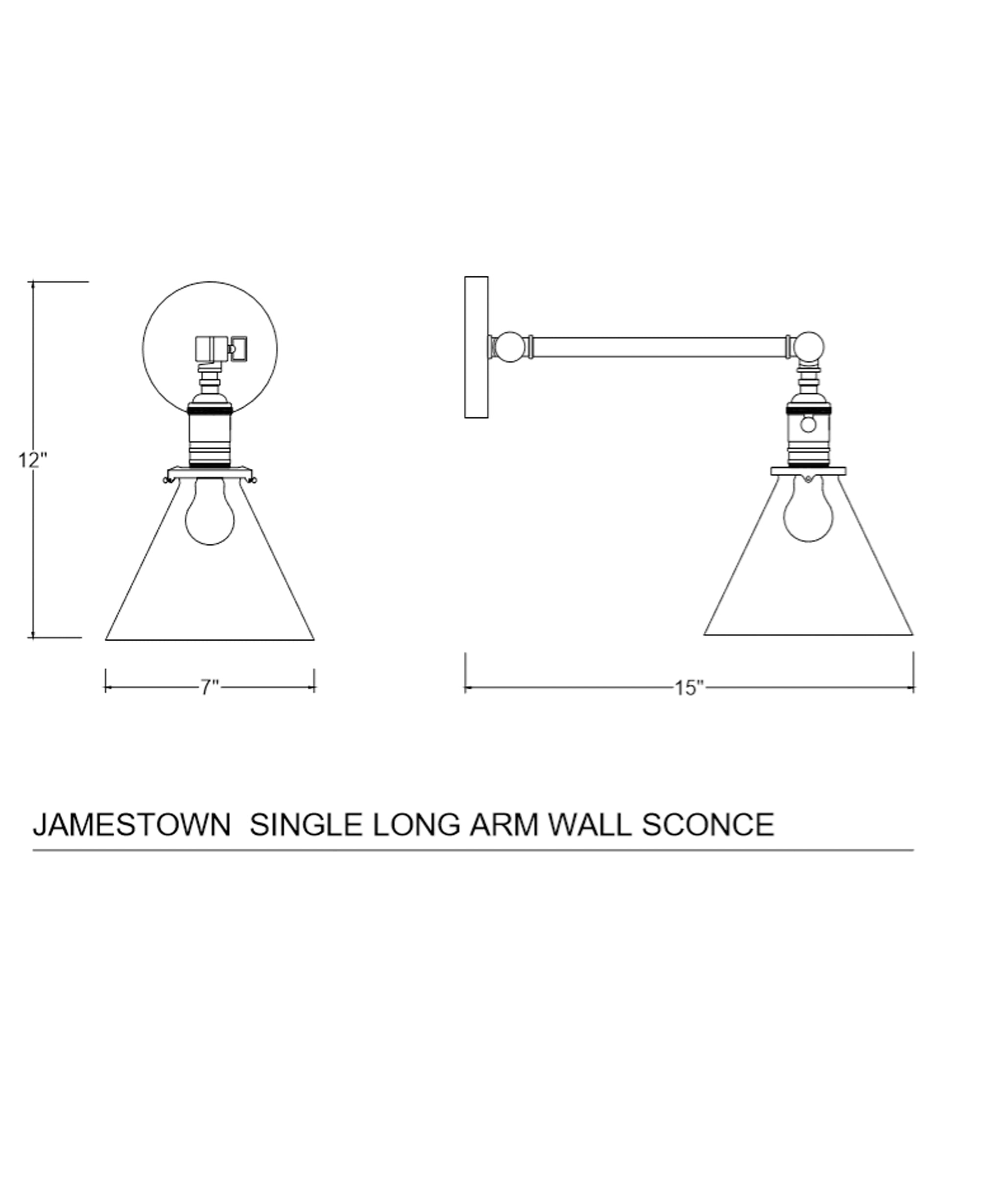 Jamestown Single Long Arm Wall Sconce with Tapered Clear Glass Shade ...